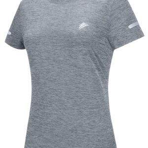 TACVASEN Women's Running Athletic T-Shirt Short Sleeve Lightweight Wicking Shirts Hiking Fitness Tops Light Grey M