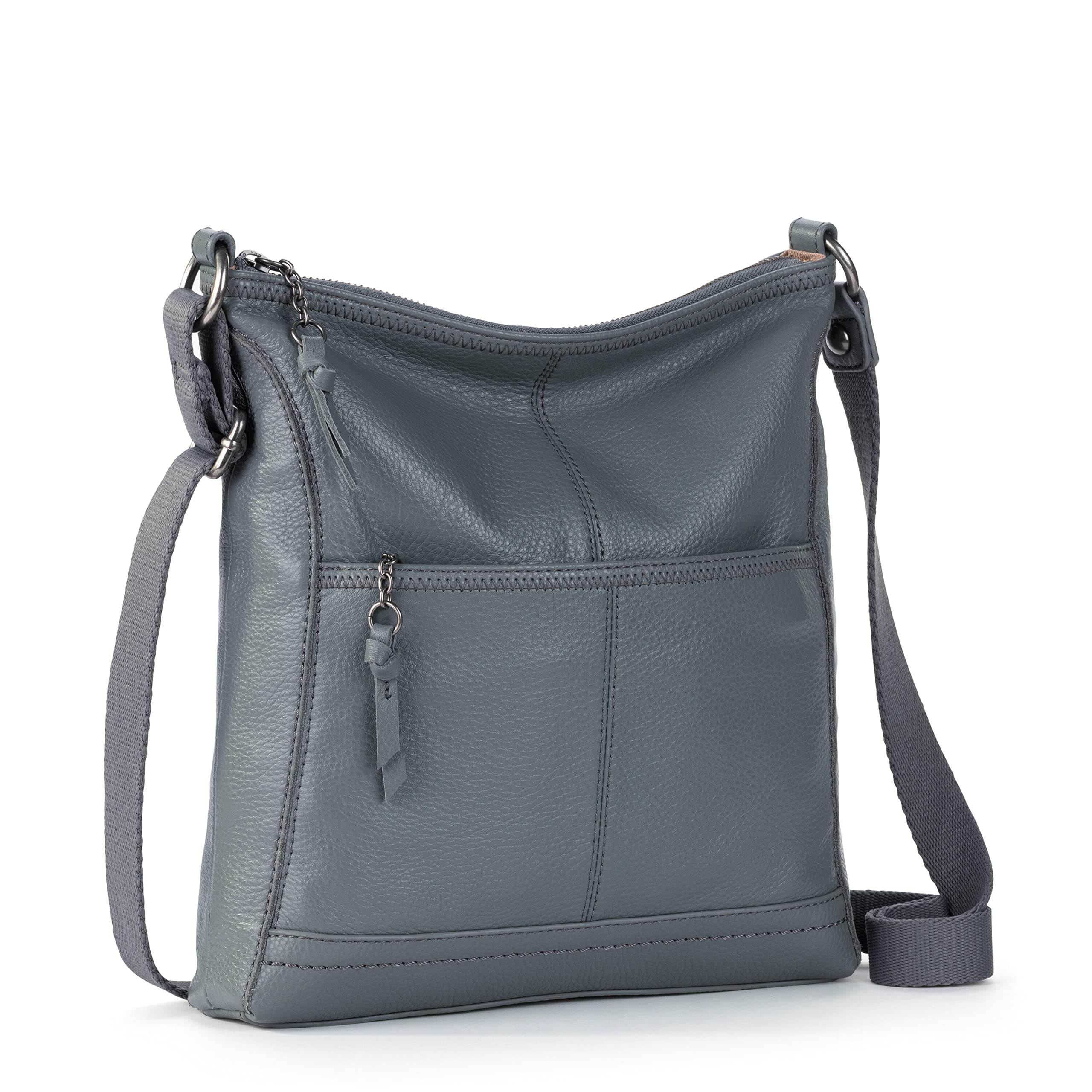 The Sak Iris Crossbody in Leather, Convertible Design, Dusty Blue