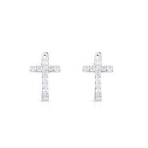 Natalia Drake Tiny Cross Huggie 1/4 Cttw Diamond Hoop Earrings for Women in Rhodium Plated 925 Sterling Silver