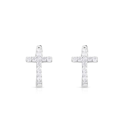 Natalia Drake Tiny Cross Huggie 1/4 Cttw Diamond Hoop Earrings for Women in Rhodium Plated 925 Sterling Silver