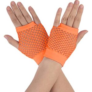 Allegra K Women's Fingerless Mesh 1980s Fancy Dress Party Costume Accessories Fishnet Gloves Long-1Pair Orange