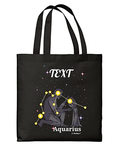 Zodiac Gifts For Women Aquarius Personalized Zodiac Sign Aquarius Constellation Personalized Black Canvas Tote Bag