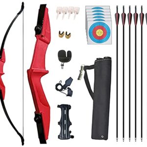 Monsour Archery Takedown Recurve Bow and Arrow Set Left/Rght Hand Longbow Kit Beginner Outdoor Hunting Shooting Practice 20lb 30lb 40lb (Red 20lb)