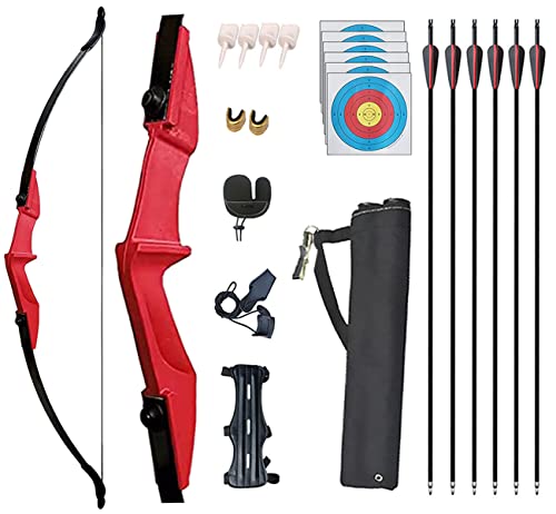 Monsour Archery Takedown Recurve Bow and Arrow Set Left/Rght Hand Longbow Kit Beginner Outdoor Hunting Shooting Practice 20lb 30lb 40lb (Red 20lb)