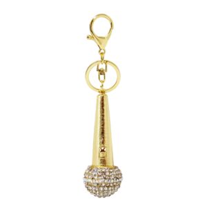 honbay 1pcs rhinestone microphone keychain sparkling music voice bag keyring musically key chain decor in a box for bag purse wallet handbags backpack