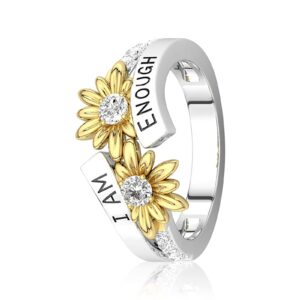 daisy ring for women,nature crystal rhinestone diamond dainty flower ring, anniversary rings for wife mom, delicate engagement ring wedding band ring, silver, 11