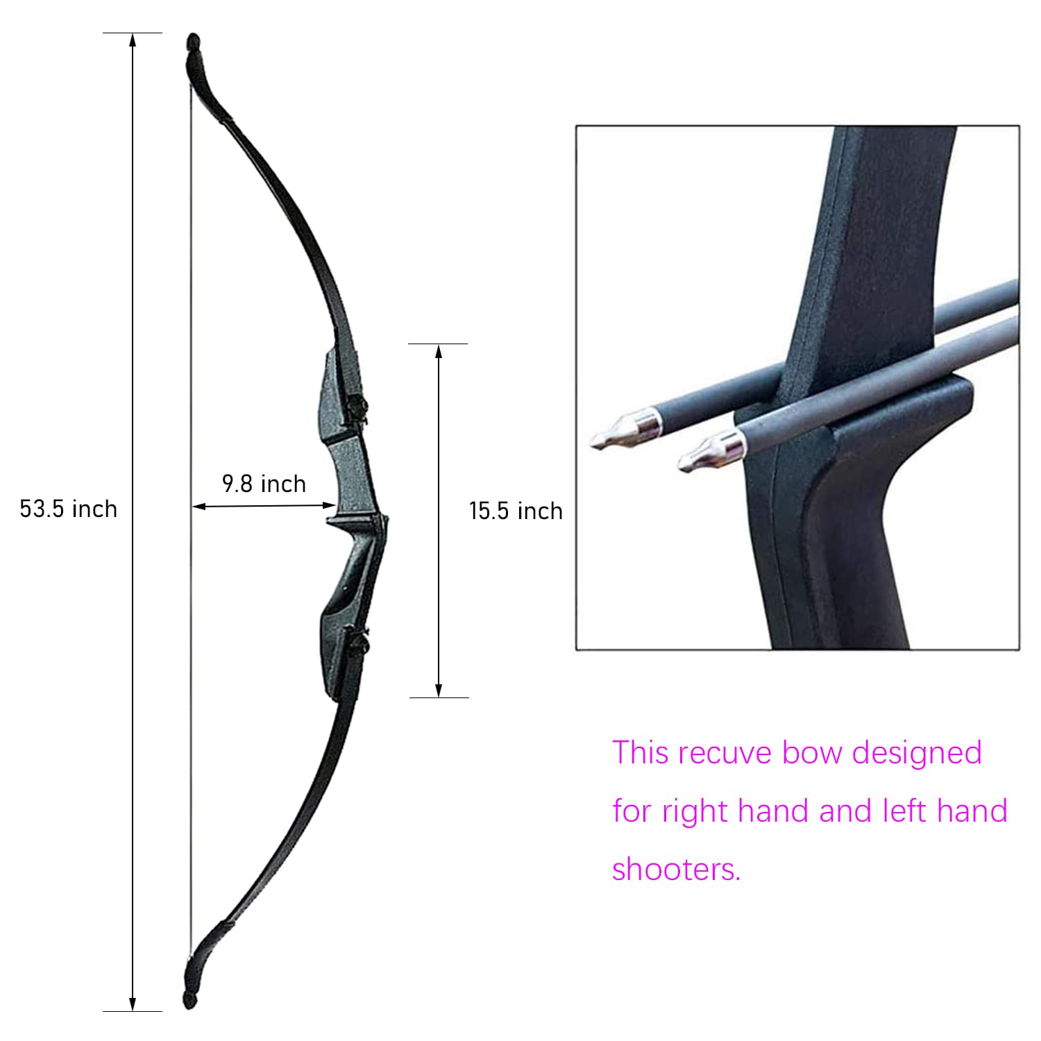 Monsour Archery Takedown Recurve Bow and Arrow Set Left/Rght Hand Longbow Kit Beginner Outdoor Hunting Shooting Practice 20lb 30lb 40lb (Black 40lb)