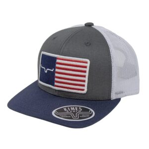 kimes ranch men's american flag logo patch mesh back trucker cap charcoal one size