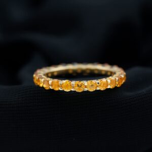 Citrine Wedding Anniversary Eternity Ring for Women, AAA Quality, Stackable Gemstone Jewelry, 14K Yellow Gold, Size:US 8.50