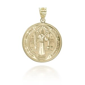 medalla de san benito saint st benedict 14k yellow gold coin pendant