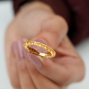 Citrine Wedding Anniversary Eternity Ring for Women, AAA Quality, Stackable Gemstone Jewelry, 14K Yellow Gold, Size:US 8.50