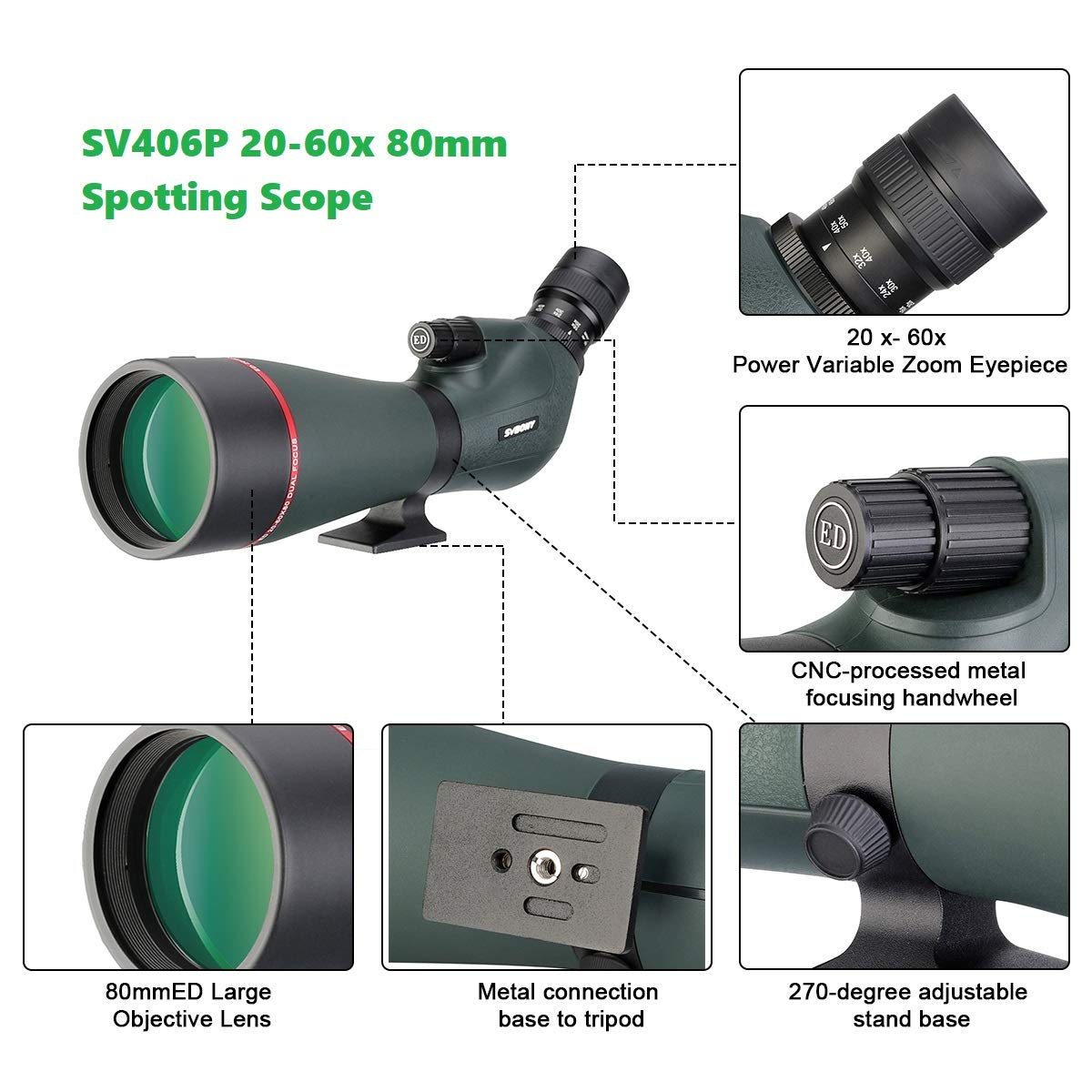 SVBONY SC001 WiFi Spotting Scope Camera Bundle with SV406P 20-60x80mm Spotting Scopes for Bird Watching Capture Photos and Video