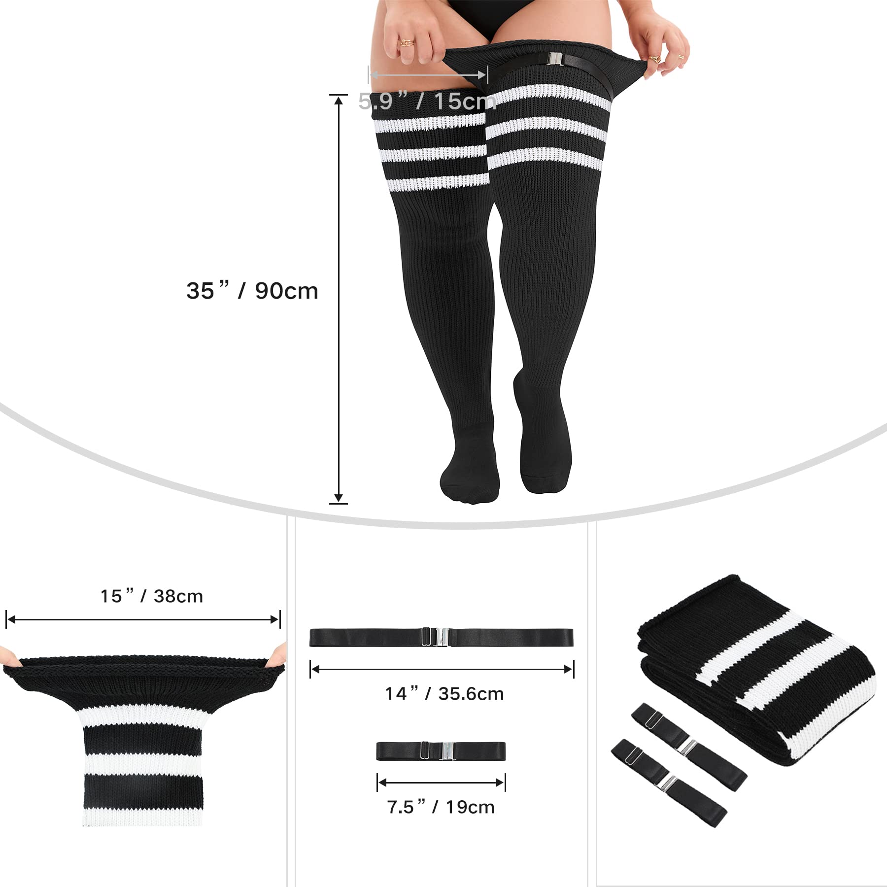 Zando Thigh High Stockings Plus Size Non Slip Socks for Women Striped Socks Women Knee High Socks Leg Warmers Plus Size Long Athletic Socks Women Softball Socks Black & White StripesOne Size