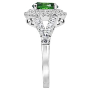 La4ve Diamonds Beyond Brilliance Sterling Silver 3 1/2 Carat Oval Created Emerald & Round Cut White Sapphire Double Halo Engagement Ring Jewelry for Womens, Gift Box Included