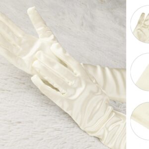 Allegra K Women's Long Gloves 1920S Evening Party Full Finger Mittens Elegant Opera Glove One Size Shiny Beige