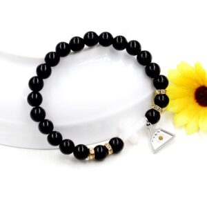 Uloveido Synthetic White Agate Side Cross Bracelet, Black Onyx Beaded, Triangle Mountain Mustard Seed Charm Pendant Y944 (Triangle Mountain)