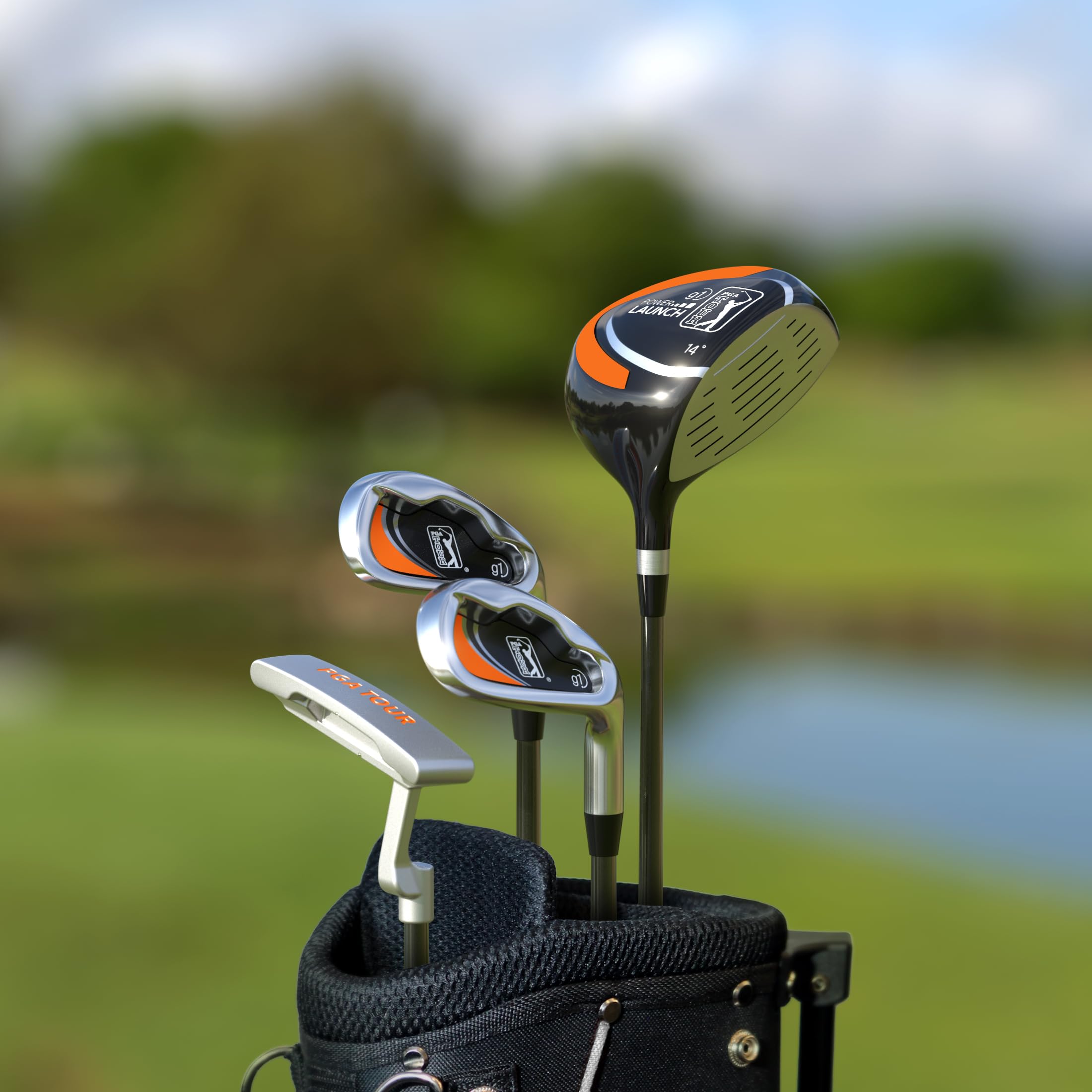 PGA Tour G1 Series Orange Kids Golf Club Set with 4 Clubs, Stand Golf Bag & 7 Total Pcs | Golf Clubs and Sets for Heights 5'2"-5'7" | Complete Golf Club Sets | Young Men & Women Golf Clubs Ages 12-17