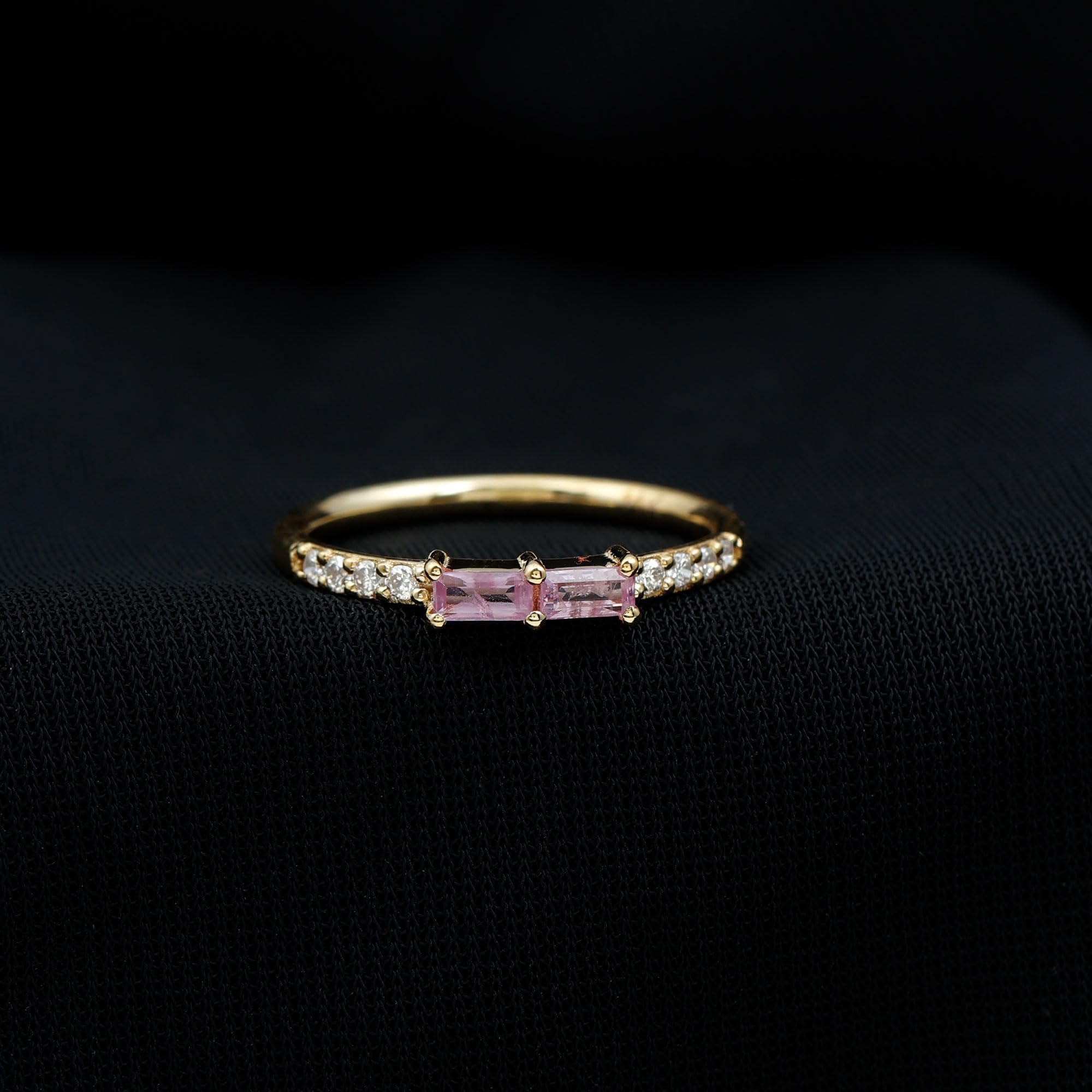 Certified Natural Pink Sapphire Diamond Promise Ring, AAA Quality, Pink Sapphire Anniversary Ring - With Jewelry Box, 14K Yellow Gold, Size:US 9.00