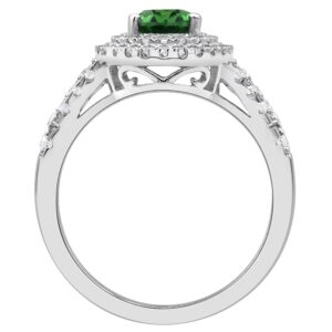 La4ve Diamonds Beyond Brilliance Sterling Silver 3 1/2 Carat Oval Created Emerald & Round Cut White Sapphire Double Halo Engagement Ring Jewelry for Womens, Gift Box Included