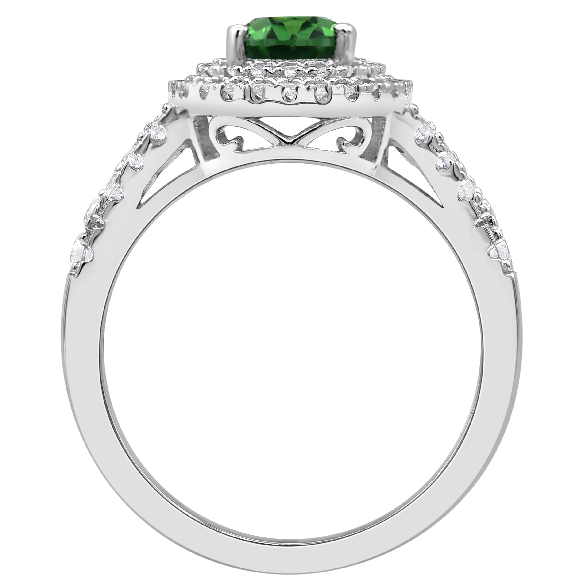 La4ve Diamonds Beyond Brilliance Sterling Silver 3 1/2 Carat Oval Created Emerald & Round Cut White Sapphire Double Halo Engagement Ring Jewelry for Womens, Gift Box Included