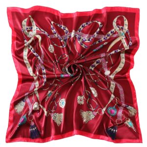 shjinju women's 35" satin square silk like hair scarves and wraps-square silk head scarf for wrapping hair and sleeping at night(17-style)