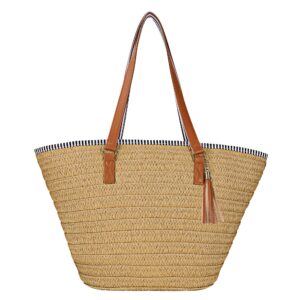 womens large straw shoulder bag beach tote handbag purse with tassel for summer