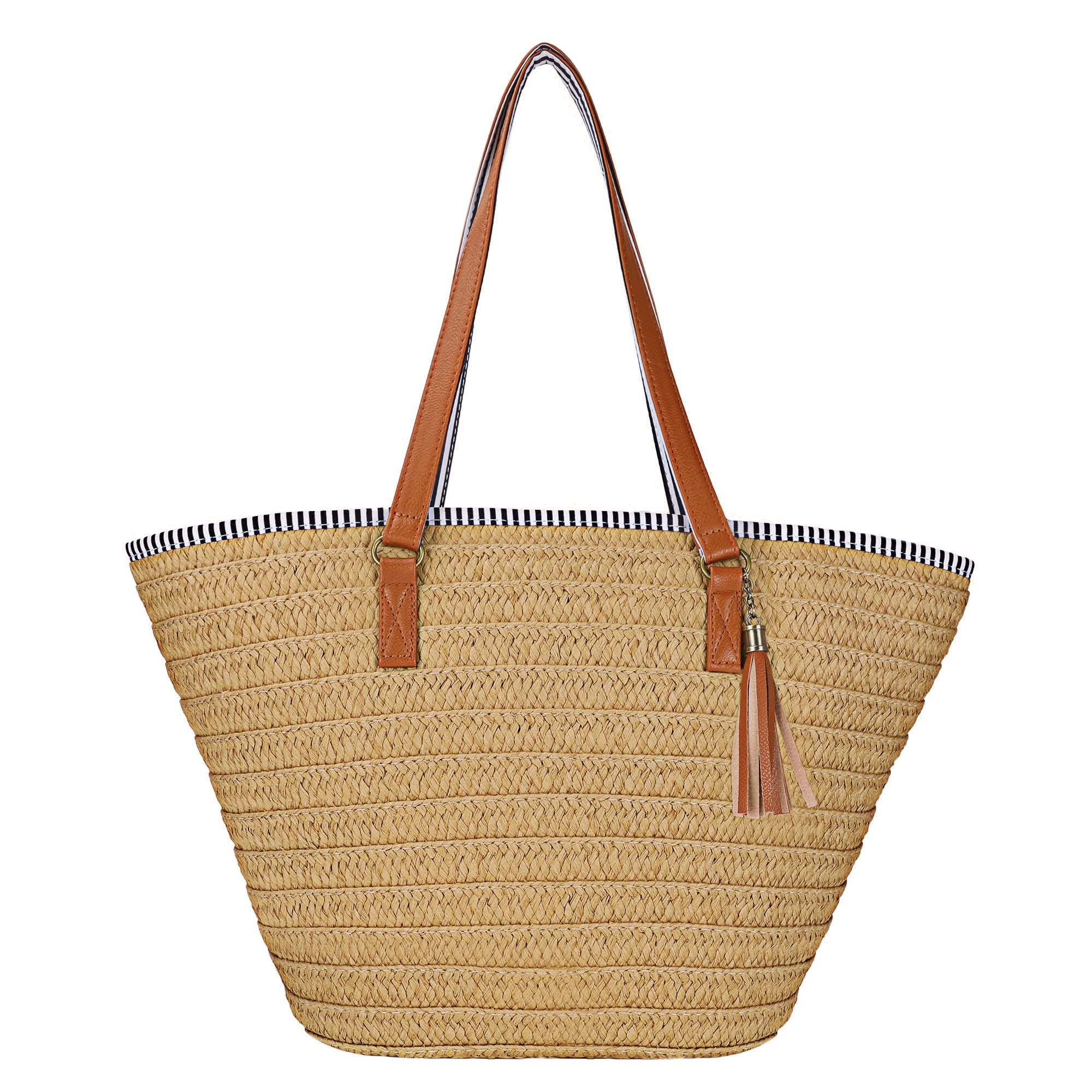 Womens Large Straw Shoulder Bag Beach Tote Handbag Purse with Tassel for Summer