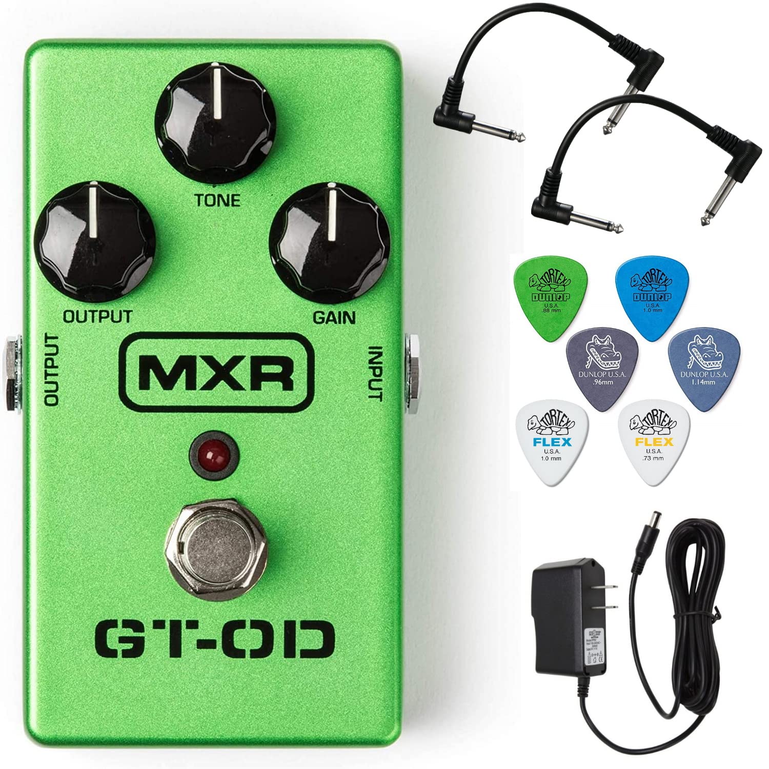 Briskdrop MXR M193 GT-OD Overdrive Guitar Effects Pedal Bundle with 2 Patch Cables, 6 Dunlop Picks, and Power Supply (M193bundle2)