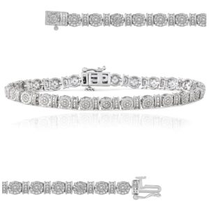 Beyond Brilliance Illusion Set 1/4 Carat Round Cut Natural Diamond Tennis Bracelets for Women in Sterling Silver Jewelry | Timeless Design | Gift for Her | Gift Box Included