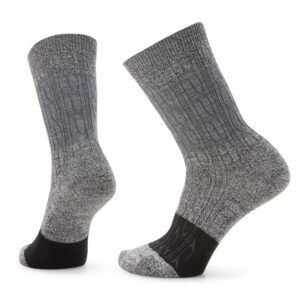 smartwool everyday zero cushion merino wool color block cable crew socks for men and women, charcoal, small