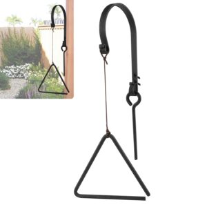 cast iron triangle dinner bell chuckwagon wall mounted primitive hand made metal bell cowboy western wagon decor suitable for outdoor farm garden kitchen (hand forged dinner bell + hanger + striker)