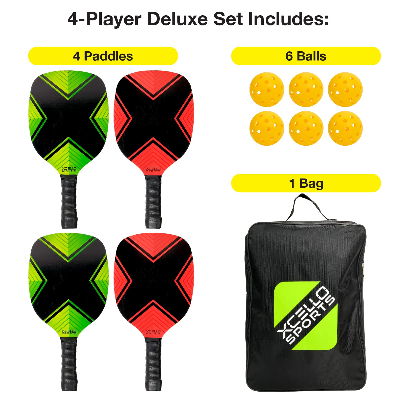 Pickleball 4 Piece Paddle Set with 6 Balls and Carry Bag