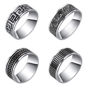 supra diamanto 4pcs plain band rings for men stainless steel rings for men wedding ring wedding totem rings for men silver vintage ring set anxiety ring fidget size 7-12