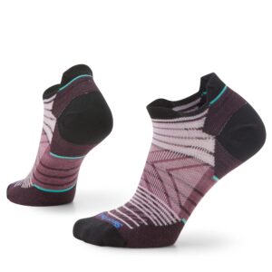 smartwool women's run zero cushion merino wool striped low ankle socks purple eclipse, medium