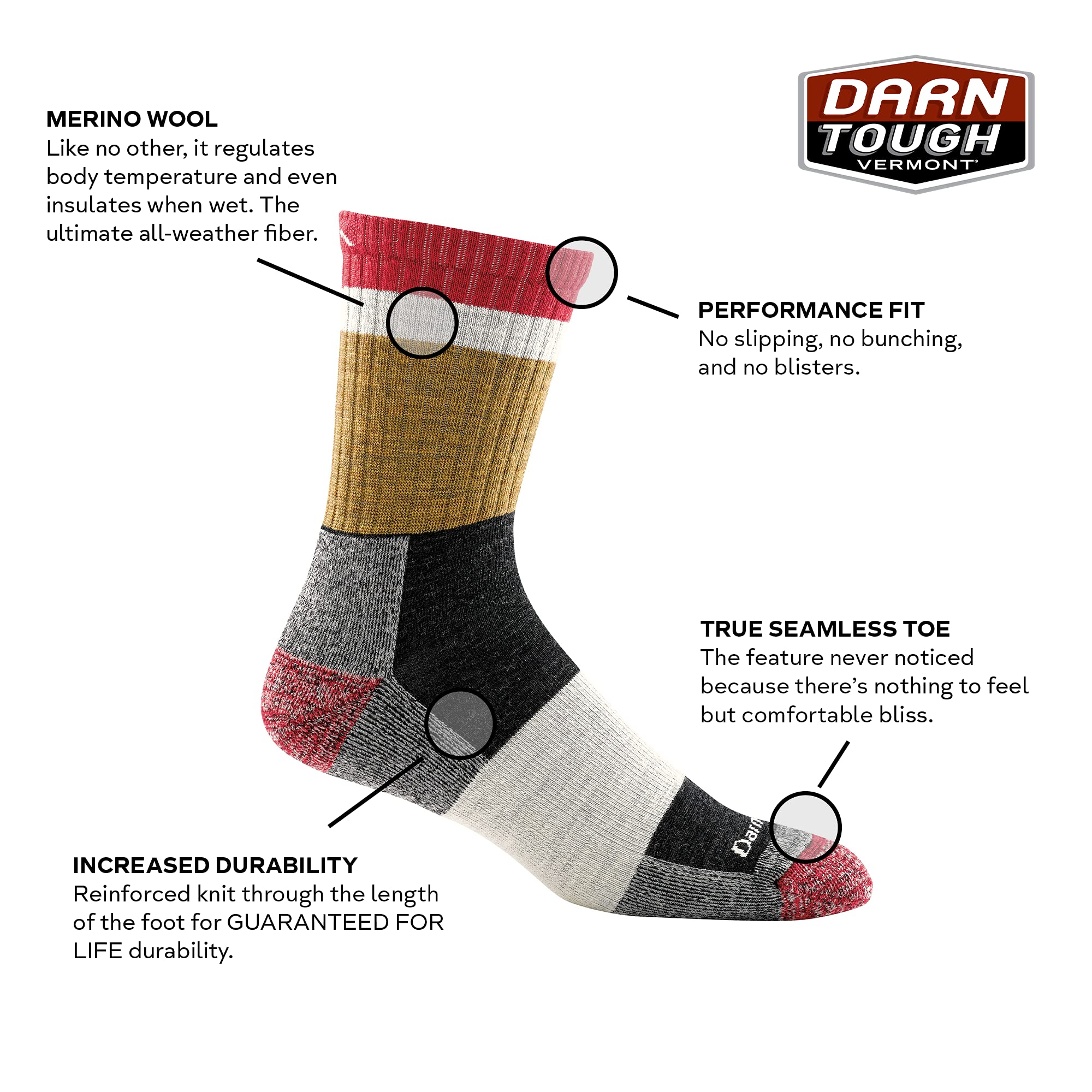 Darn Tough Men's Heady Stripe Micro Crew Light Cushion Sock (Style 1924) - Teal, Large