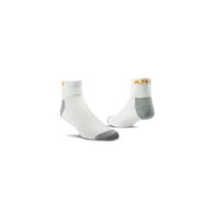 ariat unisex adult 3-pair pack lightweight 1/4 crew arch support reinforced seamless toe ringspun cotton work socks, white, medium