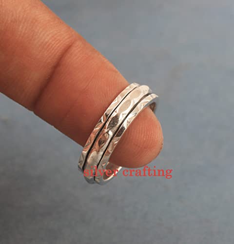 Spinner Texture Spin Band Spinning Meditation Ring 925 Sterling Silver Anxiety Boho Ring Silver Jewelry Gift (9)