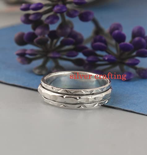 Spinner Texture Spin Band Spinning Meditation Ring 925 Sterling Silver Anxiety Boho Ring Silver Jewelry Gift (9)