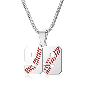 personalized baseball necklaces baseball jersey number 00-99 necklace stainless steel baseball chain pendant necklace baseball team jewelry gift for boys girls men women (99)