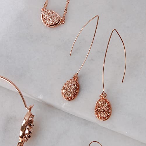 Rose Gold Earrings for Women - Boho Earrings for Women Dangling, Rose Gold Threader Earrings, Rose Gold Earrings for Women Dangling, Rose Gold Tone Simulated Druzy Threader Earrings for Women Trendy