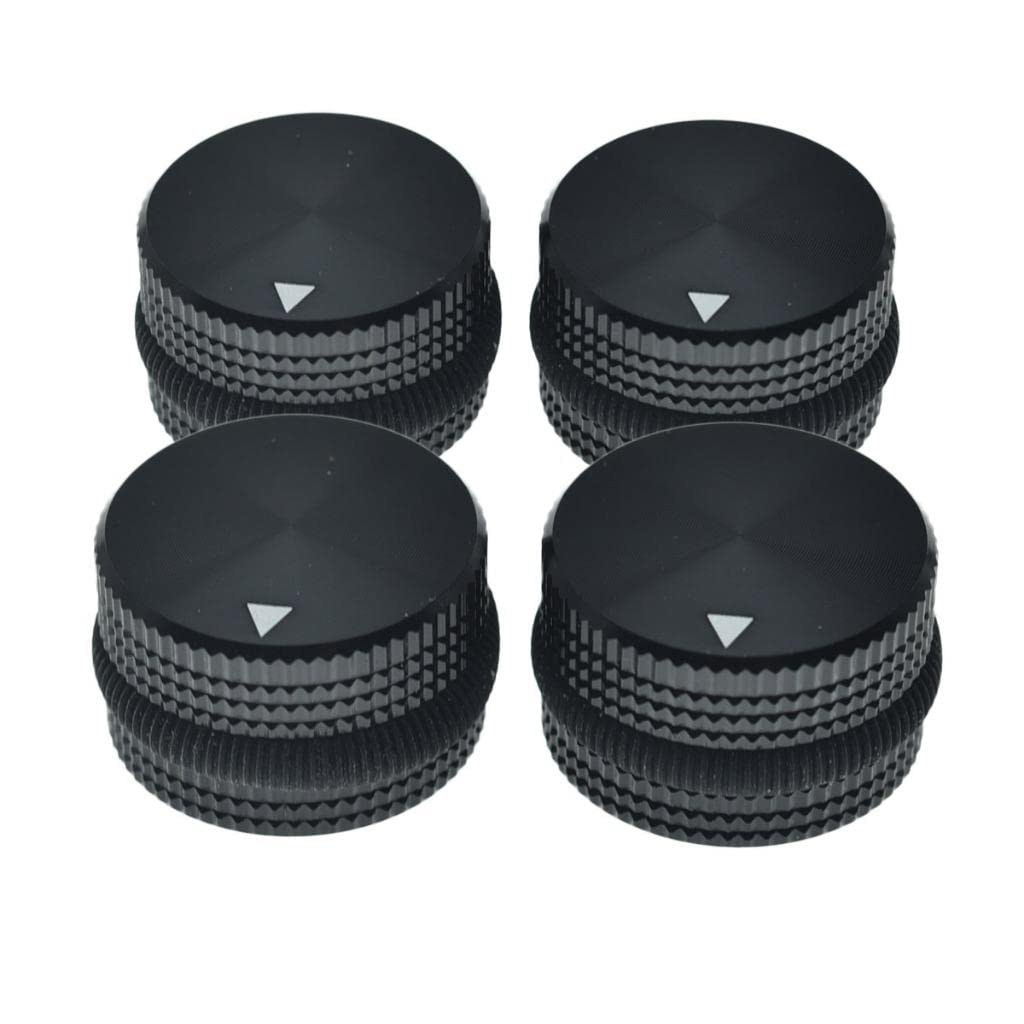 Dopro 4-Pack 25 * 15.5mm Set Screw Style Aluminium Potentiometer Knobs 1/4" Universal Pot Control Knobs with Rubber Ring and Indicator for Guitar/Bass Equipments Black with Black Ring