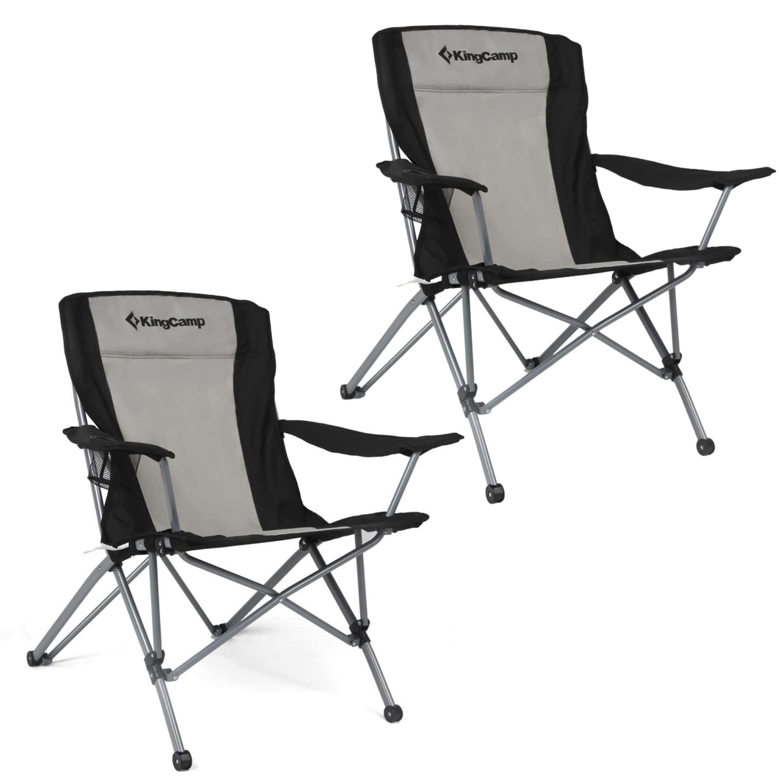 KingCamp 2 Pack Folding Camping Chair Oversized Heavy Duty Portable Lawn Chairs for Adults with Comfortable Tilted Back, Mesh Cup Holder and Carry Bag for Camping/Travel/Fishing (Black)