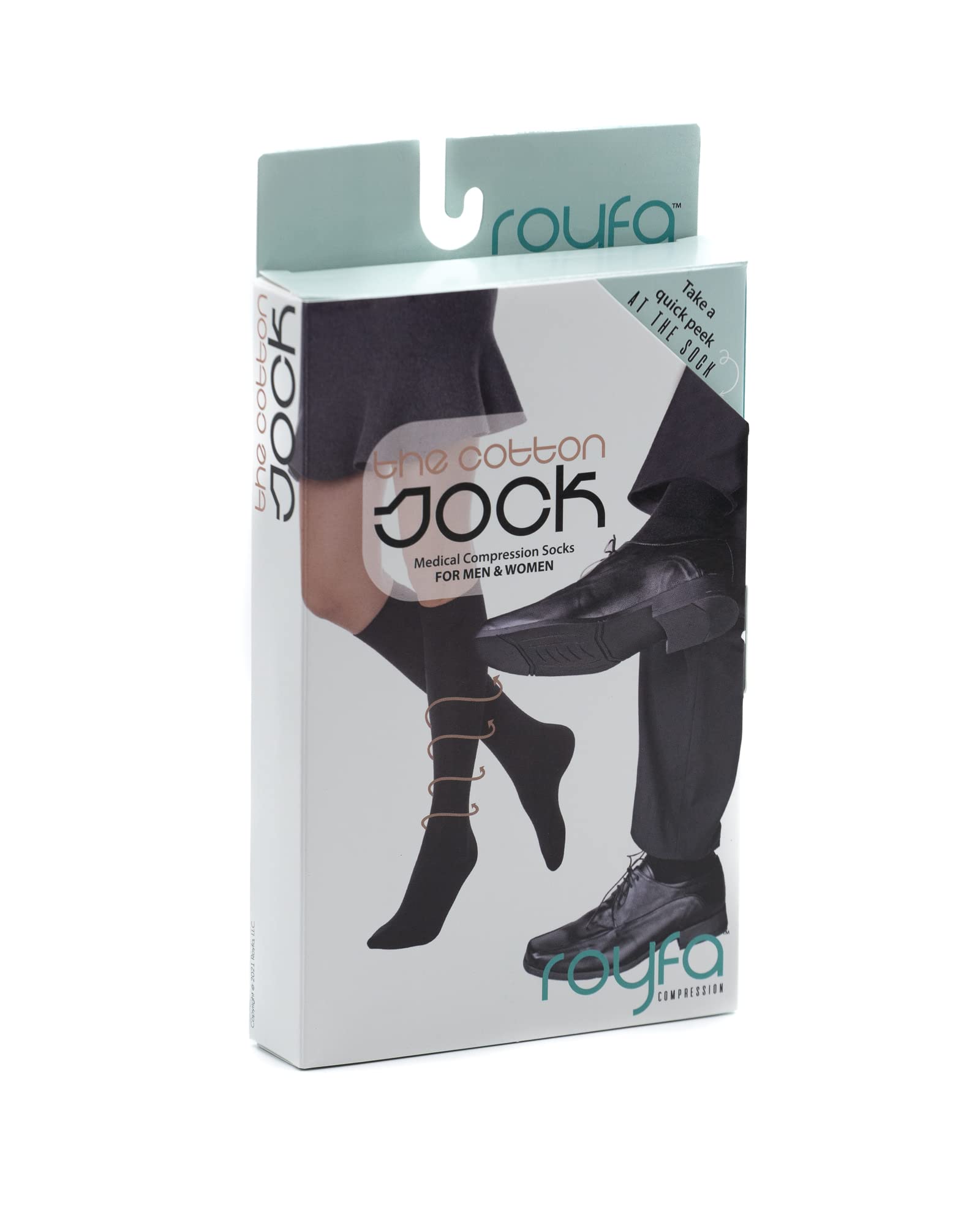 Royfa Cotton compression socks for Women and Men, 15-20 mmHg support stockings, Closed Toe circulator compression sock (Medium, Ebony)