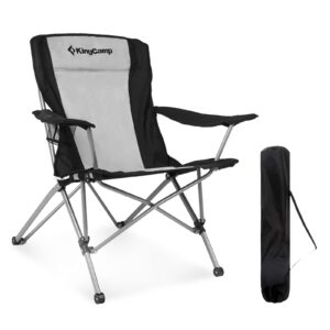 KingCamp 2 Pack Folding Camping Chair Oversized Heavy Duty Portable Lawn Chairs for Adults with Comfortable Tilted Back, Mesh Cup Holder and Carry Bag for Camping/Travel/Fishing (Black)