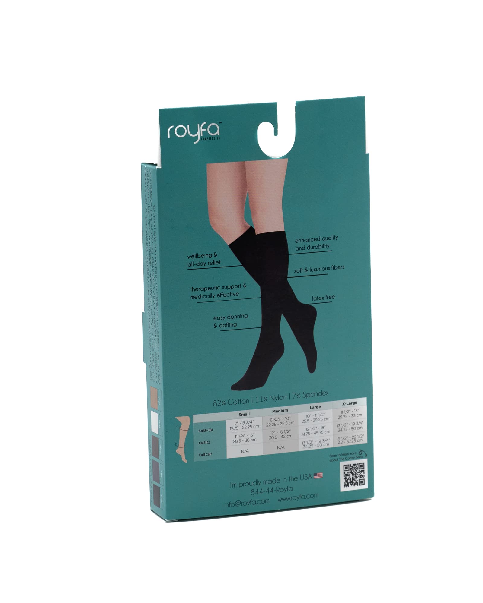 Royfa Cotton compression socks for Women and Men, 15-20 mmHg support stockings, Closed Toe circulator compression sock (Medium, Ebony)