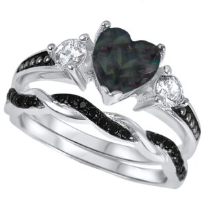 His Hers Wedding Ring Set TRIO 3 PCS Simulated Black Topaz Bridal Set Silver Black Titanium Him Her 11/12