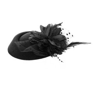 yolev pillbox hat with veil and feather headband, vintage fascinator for women tea party, black