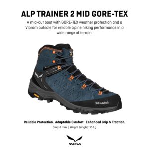 Salewa Men's Alp Trainer 2 Mid Gore-Tex Waterproof GTX Hiking Boot - Dark Denim/Fluo Orange - 12