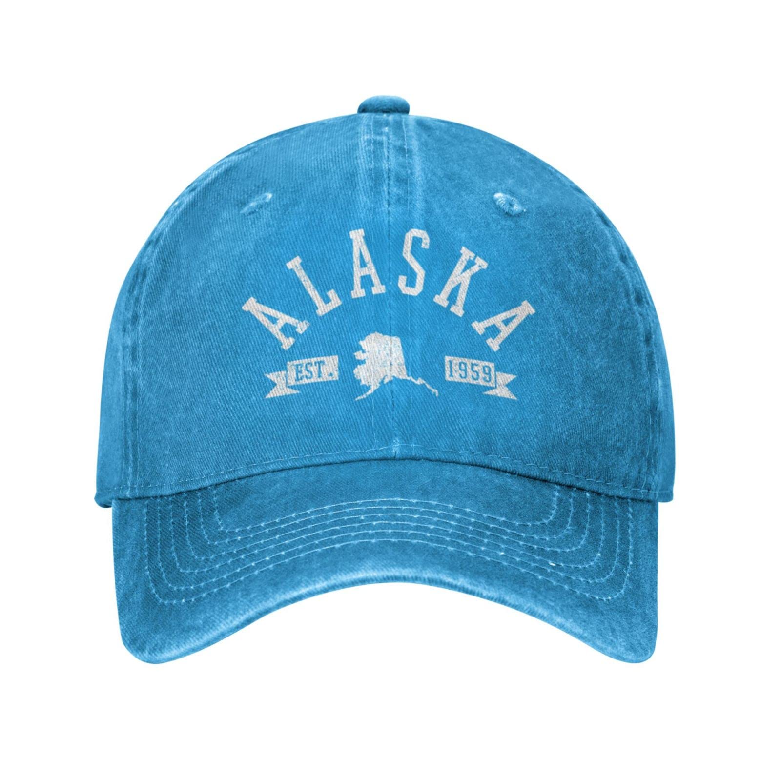 Alaska Est. 1959 State Map Souvenir Gift Men Baseball Cap Adults Women Vintage Washed Cotton Sun Dad Golf Blue Summer Trucker Hat