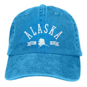 alaska est. 1959 state map souvenir gift men baseball cap adults women vintage washed cotton sun dad golf blue summer trucker hat